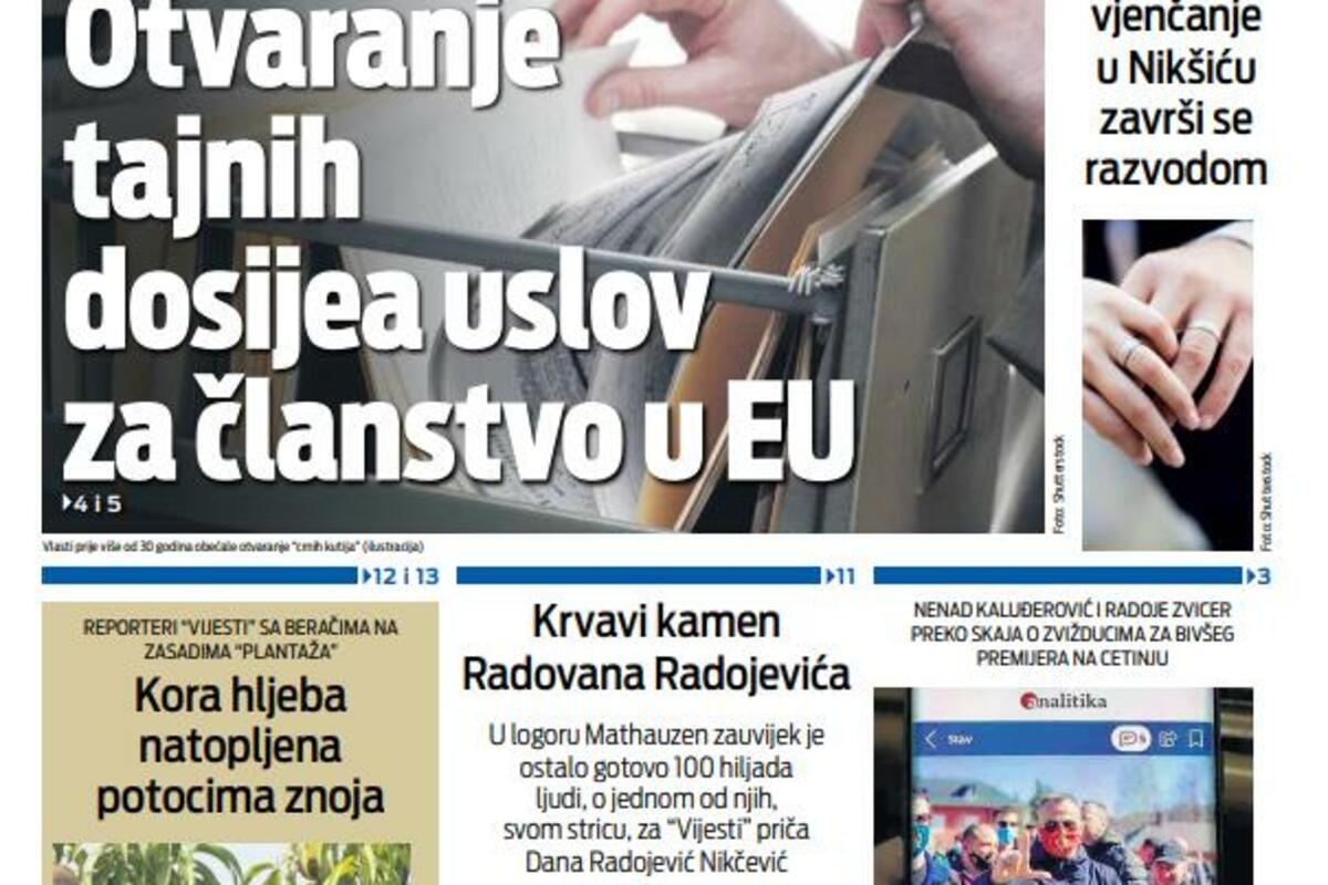 Naslovna strana "Vijesti" za 23. jun 2024.